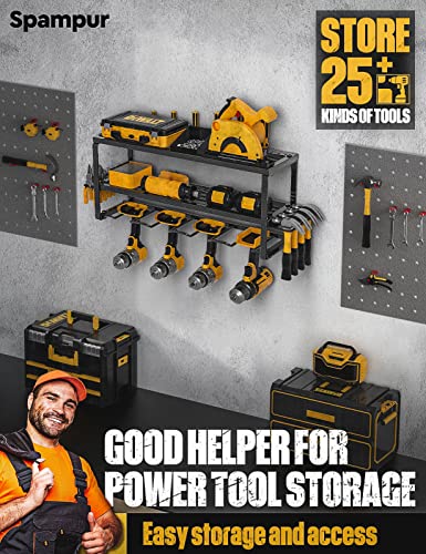 Power Tool Organizer with Charging Station, Drill Holder Wall Mount, Garage Storage Rack for Handheld, Metal Tool Shelf, Utility Rack for Cordless Drill & Power Tools, Gifts for Father's Day