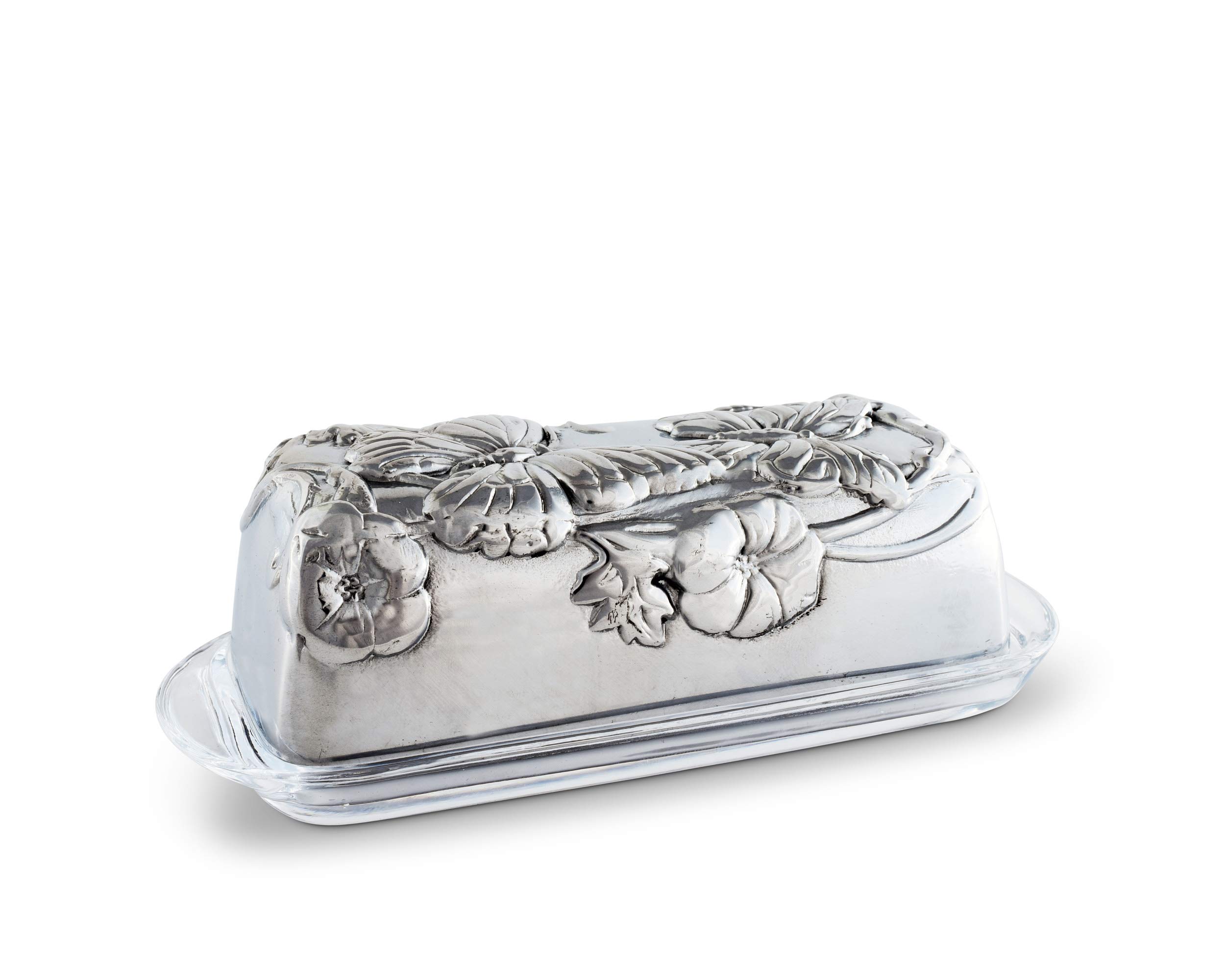 Arthur Court Designs Aluminum Butterfly Covered Butter Cream Cheese Dish Container Keeper with Glass Dish 7 inch Long