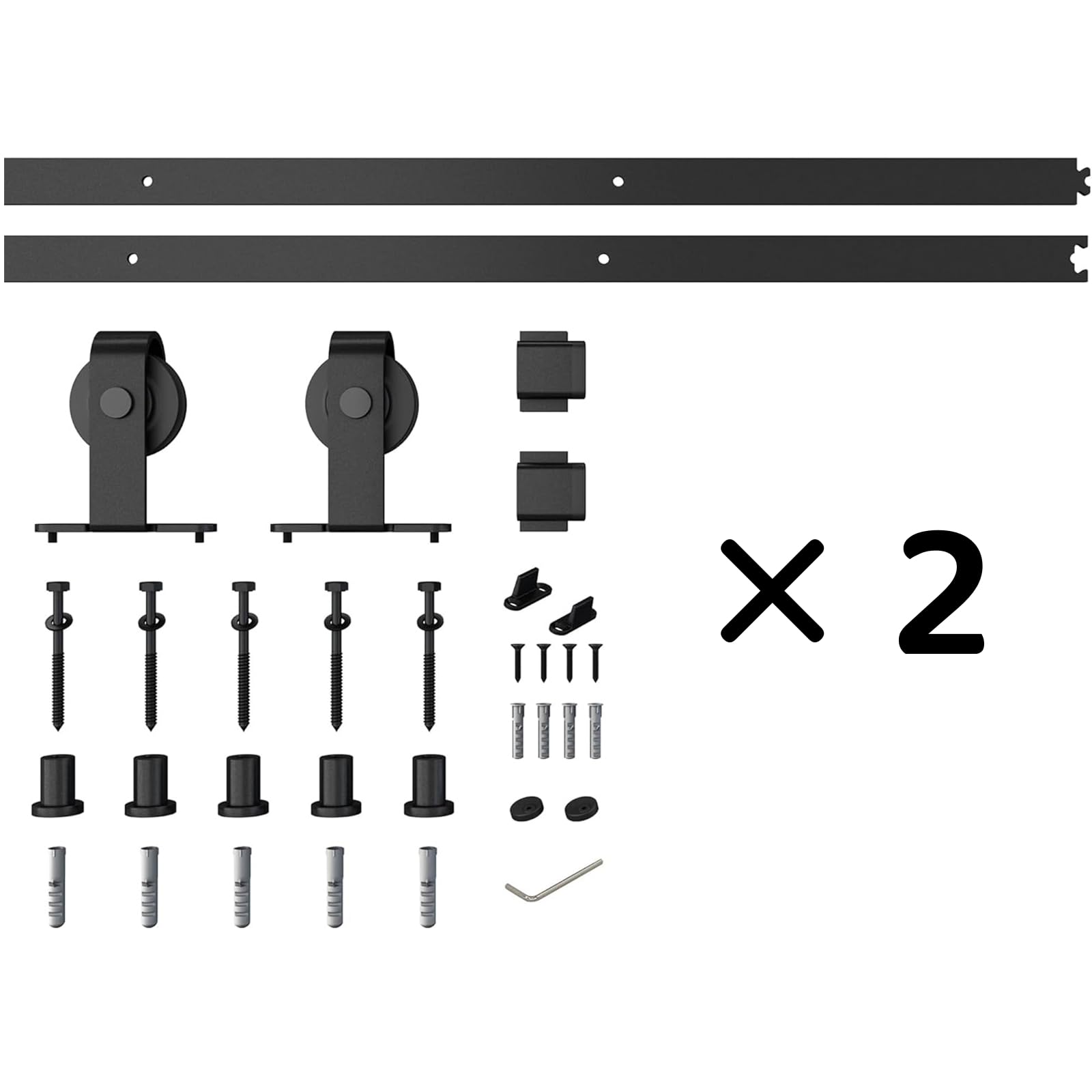 BARNSMITH 84in x 84in Double Glass Barn Door with 14FT Top Mounted Hardware Kit, Modern Black Aluminum Frame Tempered Frosted Glass Sliding Door, DIY Double Barn Door,Assemble Required(2 * 42inx 84in)