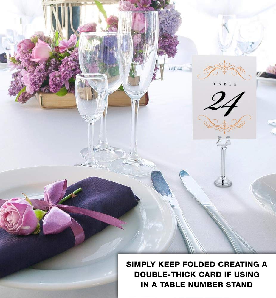 Classic Flourish Wedding Table Numbers, Orange, 1-35, Double Sided, Tent or Use in a Stand, Great for Parties & Restaurants - Made in the USA