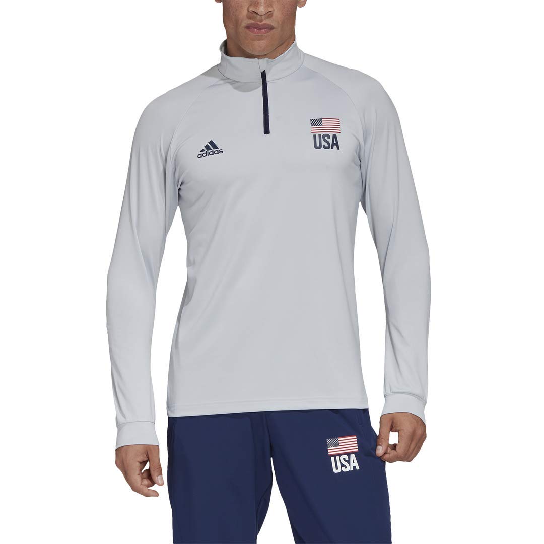 adidas mens USA Volleyball 1/4 Zip Tee Navy Blue/White/Power Red Small/Tall