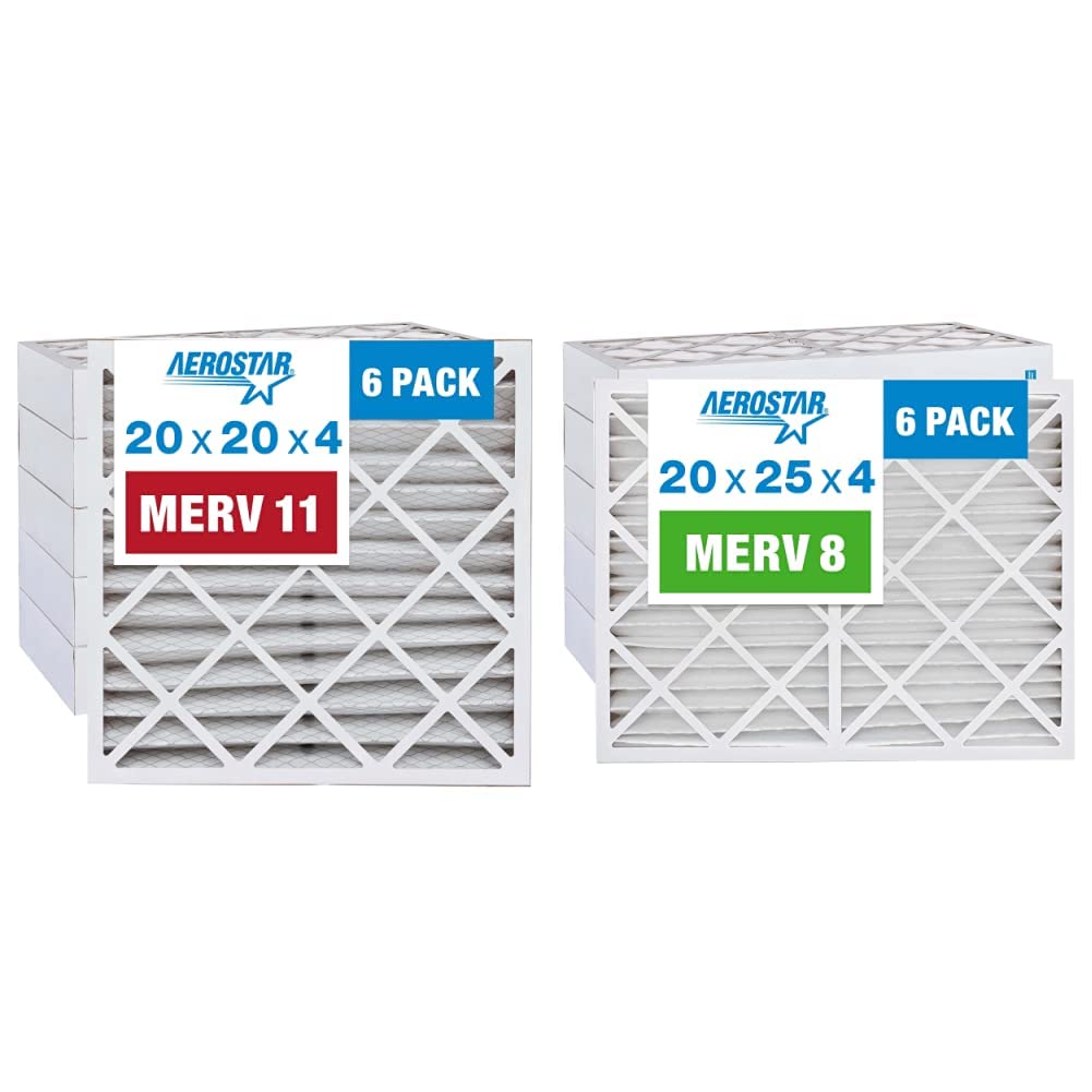 Aerostar 20x20x4 MERV 11 Pleated Air Filter, AC Furnace Air Filter & 20x25x4 MERV 8 Pleated Air Filter, AC Furnace Air Filter