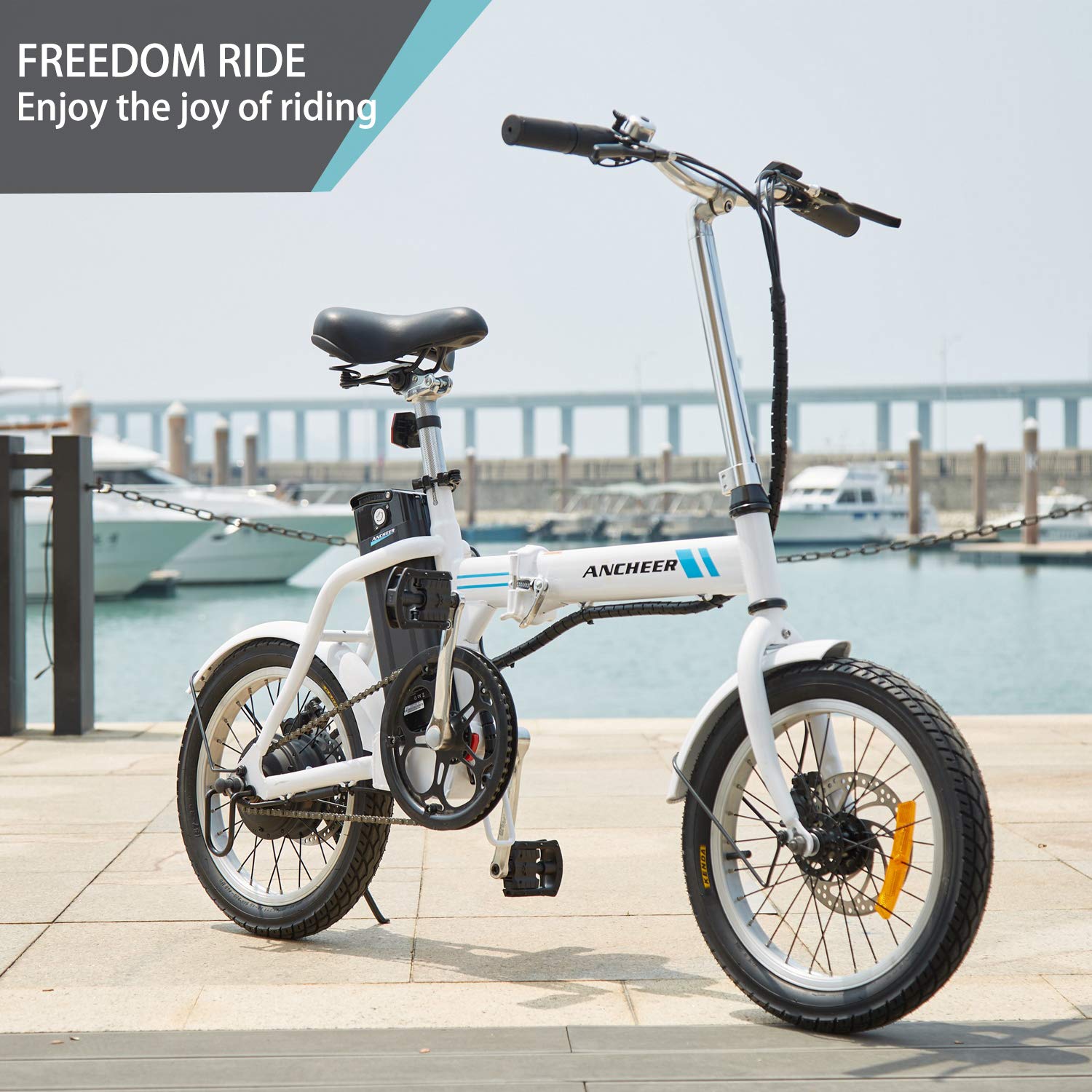 ANCHEER 16 inch Folding Electric Bike for Adults - Single Speed up to 15.5 Mph eBike with Removable Battery Mileage 30 Miles, Dual Disc Braking, 3 Riding Modes (Black)