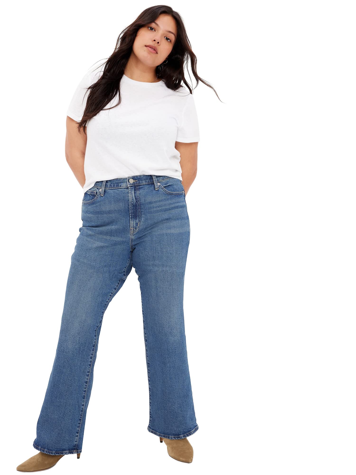GAP Womens High Rise Flare Jeans, Dark Wash, 32 Regular US
