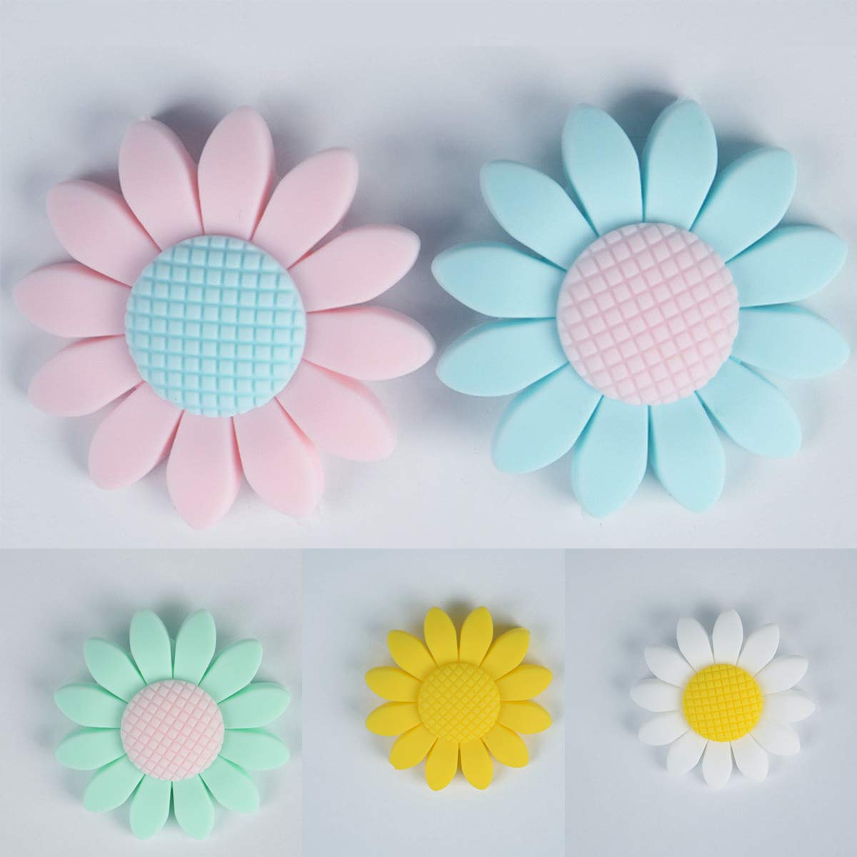Alenybeby 6pcs Silicone Sunflower Pearl Bead Silicone Animal Flower Beads for Key chain DIY Beading Mom Necklace Jewelry Pendant Accessories (6pcs)
