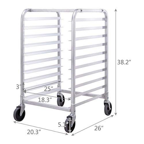 Giantex 10 Tier Aluminum Bakery Rack Home Commercial Kitchen Bun Pan Sheet Rack Mobile Sheet Pan Racking Trolley Storage Cooling Rack w/Lockable Casters