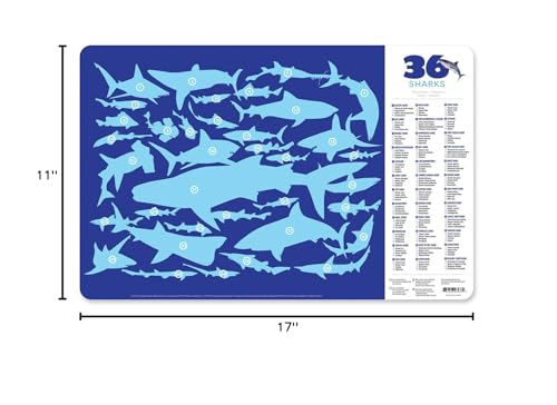 Crocodile Creek 36 Animals/Sharks 2-Sided Placemat, Blue/Green/Teal/Grey/Red