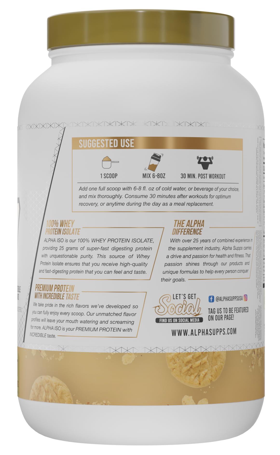 Alpha Supps ISO, Low Carb 100% Whey Protein Isolate Powder, 25 Grams Per Serving, Helps Support Muscle Growth, Low Sugar and Gluten Free (Snicker Doodle, 2 lb)