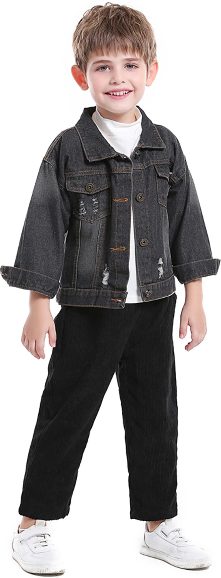 Cromoncent Boys Girls Child Casual Denim Jacket Kids Toddler Button Down Coat,Denim Black 5-6Y