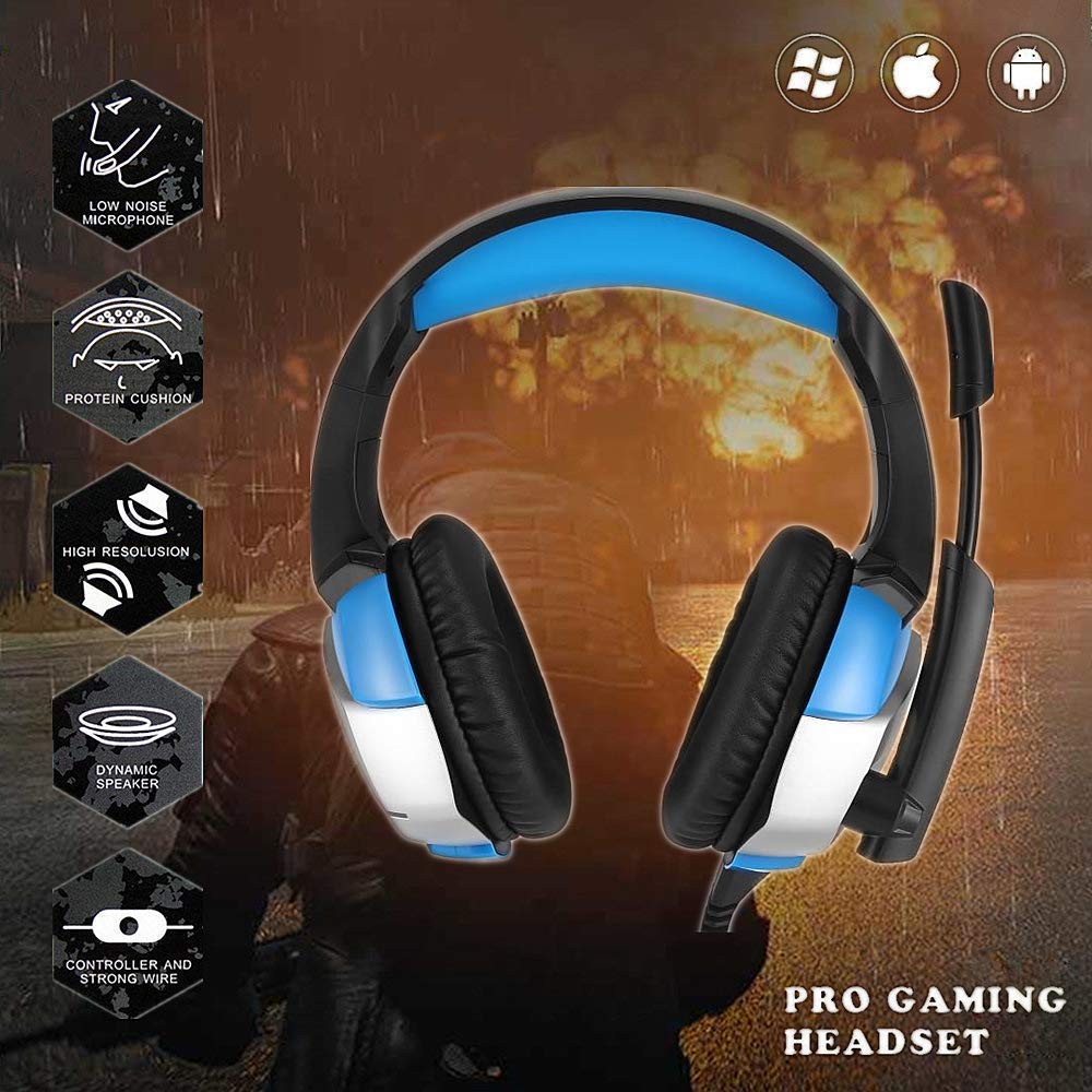 Gaming Headset for PS4 New Xbox one PC Mac Laptop,Onikuma K5 Professional 3.5mm Over Ear Headphones, Stereo USB Headset with LED Light, Noise canceling Mic & Soft Earmuffs for Games by Runying - Blue