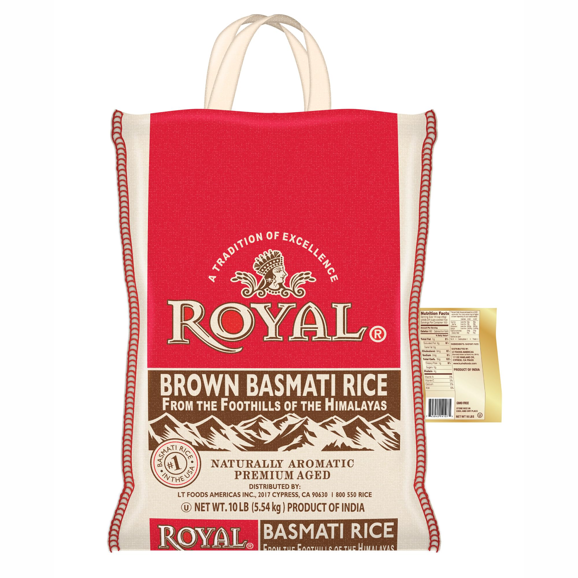 Authentic Royal Basmati Brown Rice, 10 Pounds, Whole Grain, Naturally Gluten Free and Vegan