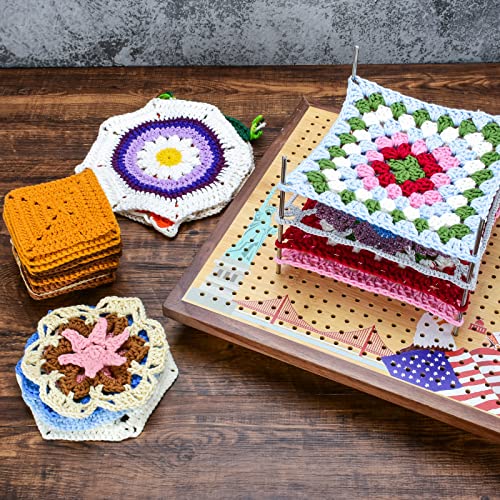 Artowell Crochet Blocking Board -Crochet Gift for Granny Square Lovers-Bamboo Blocking Board for Knitting Crochet, Full Kit with 24 Stainless Steel Rod Pins (13 in-Bohemian Patterns)