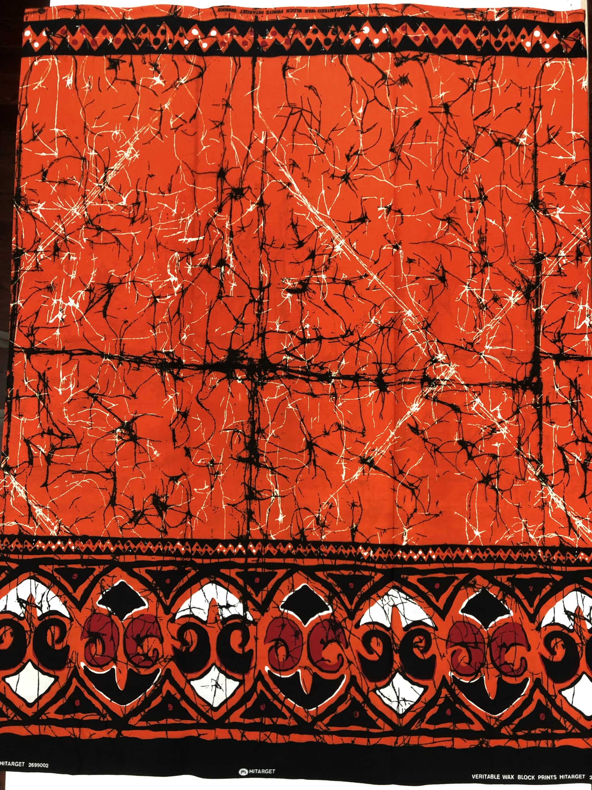 African Batik Fabric, Batik Fabric, African Batik Fabric - Sell by 6 Yards -100% Cotton- Red-Orange, Red, Black, White