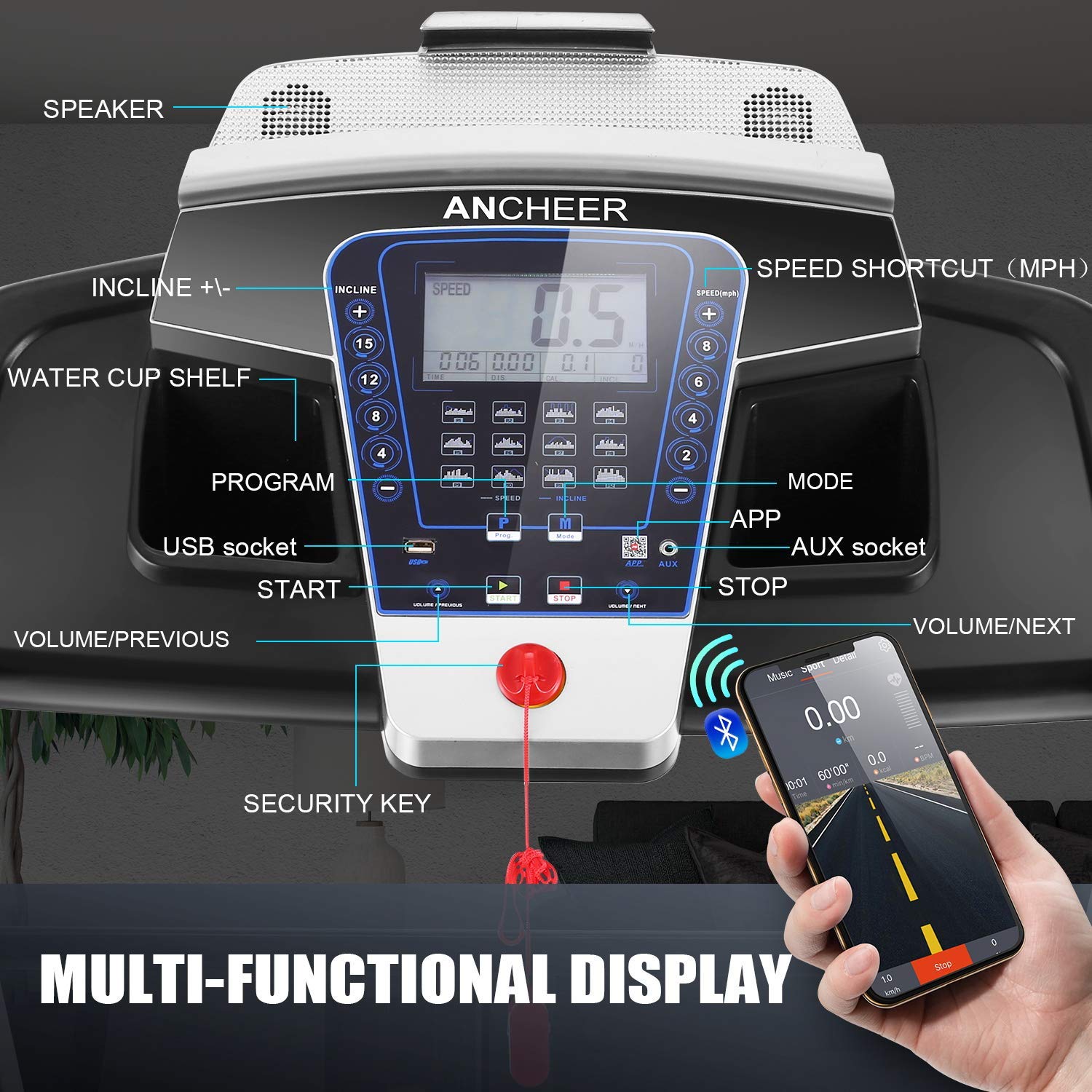 ANCHEER Treadmill, 3.25hp, App Control, Folding Treadmill Machine for Home with Automatic Incline, for Running, Walking, and Jogging, Portable Treadmill for Home, Gym, Office Workout.