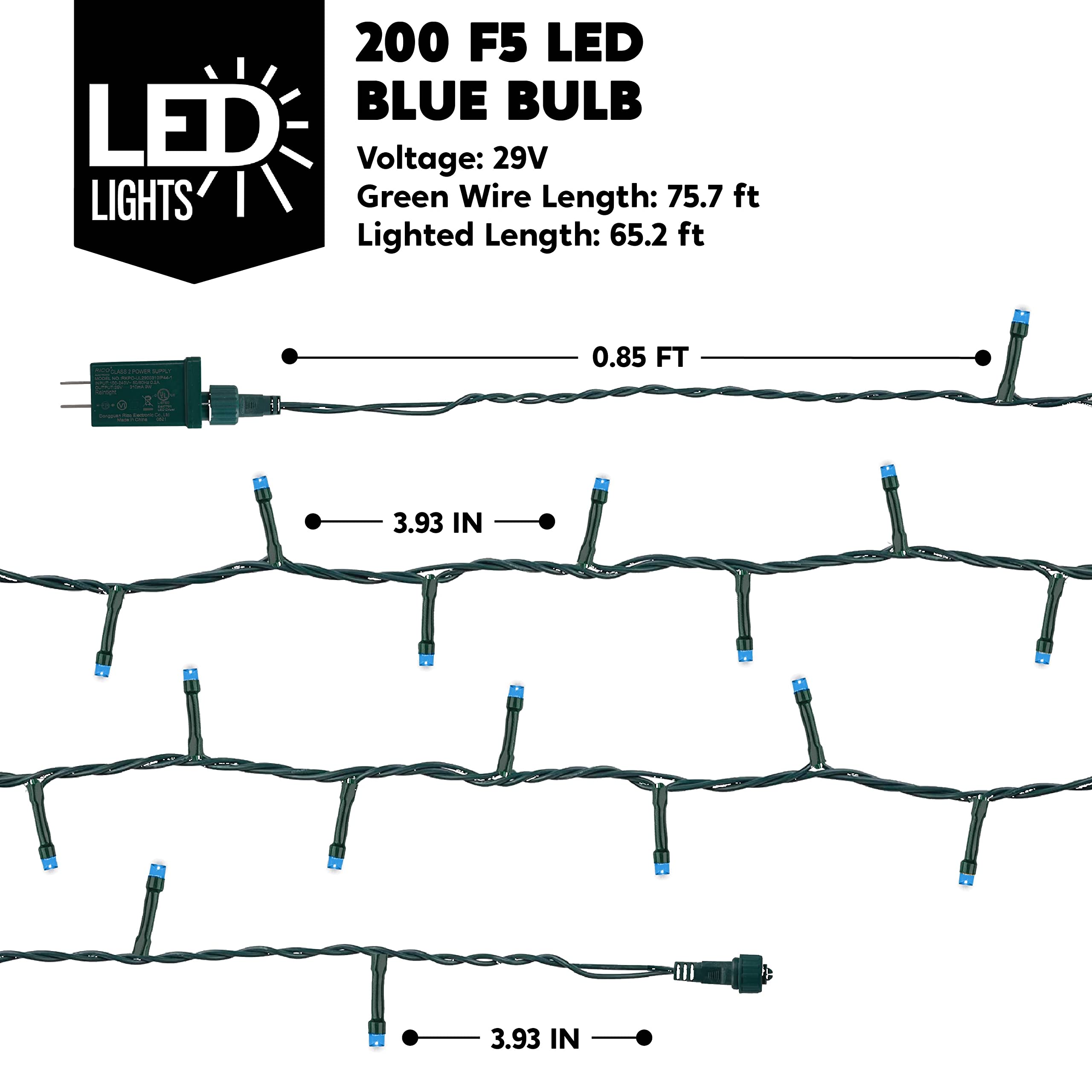 Joiedomi 200 LED Blue Halloween String Lights with 8 Modes 65.2FT Green Wire for Indoor Outdoor Holiday Décor Halloween Event Decoration, Tree, Eaves, Haunted House Theme Party