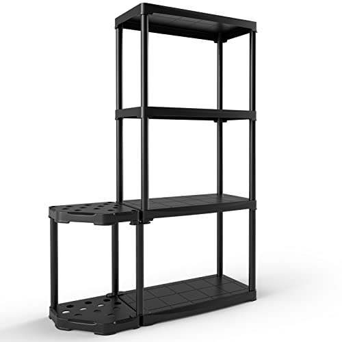 Giantex 4-Tier Garage Shelving with Tool Organizer, Open Storage Rack W/Tight Connections & Stable Bottom Base, 2-Tier Holder W/ 12 Holes for Long-Handled Tools, Fit Warehouse, Toolshed