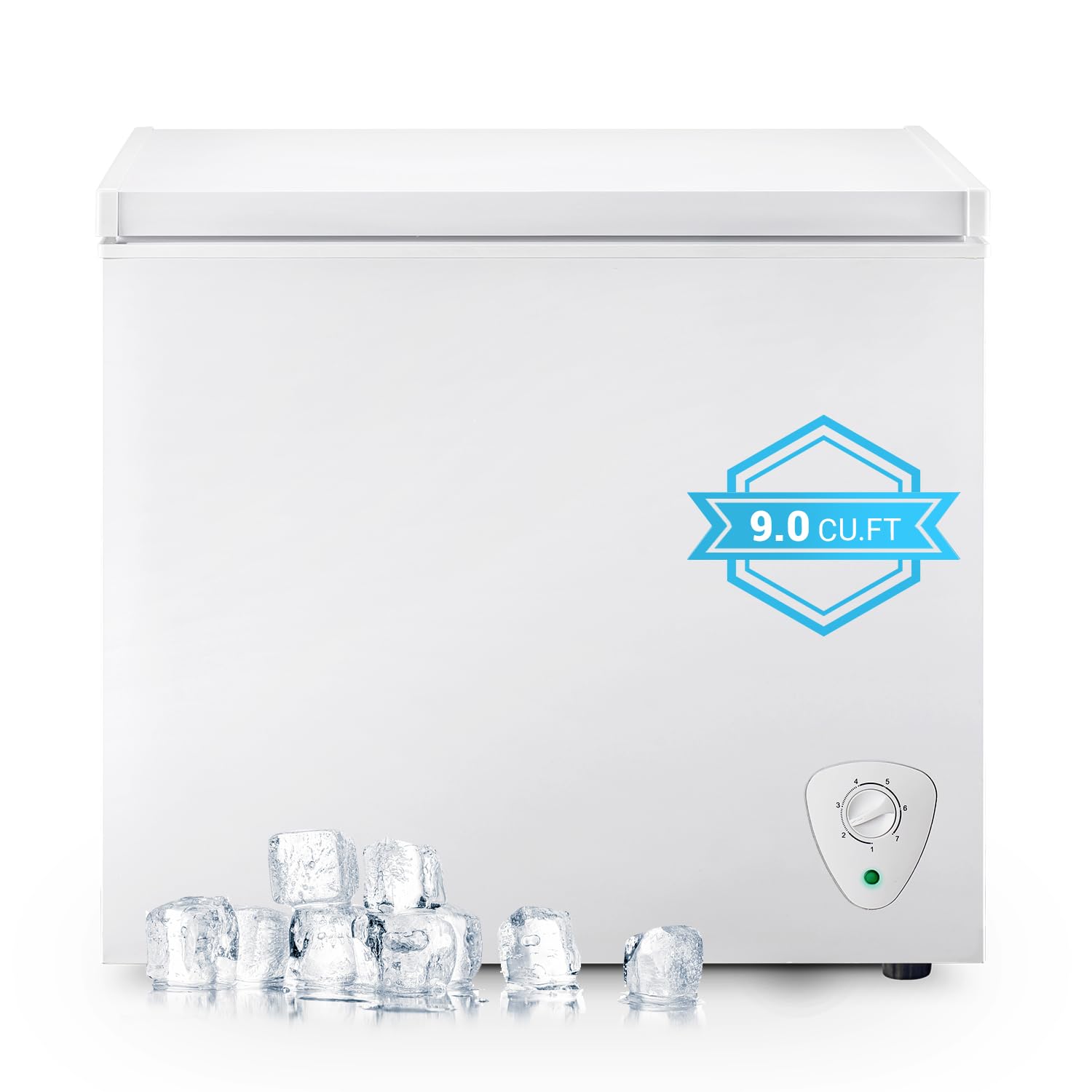 Chest Freezer 9.0 cu.ft Compact Freezer Top Door, White Deep Freezer Low Noise Manual defrost 7-grade Temperature Control with Removable Basket, Applicable to Kitchen Office Dorm