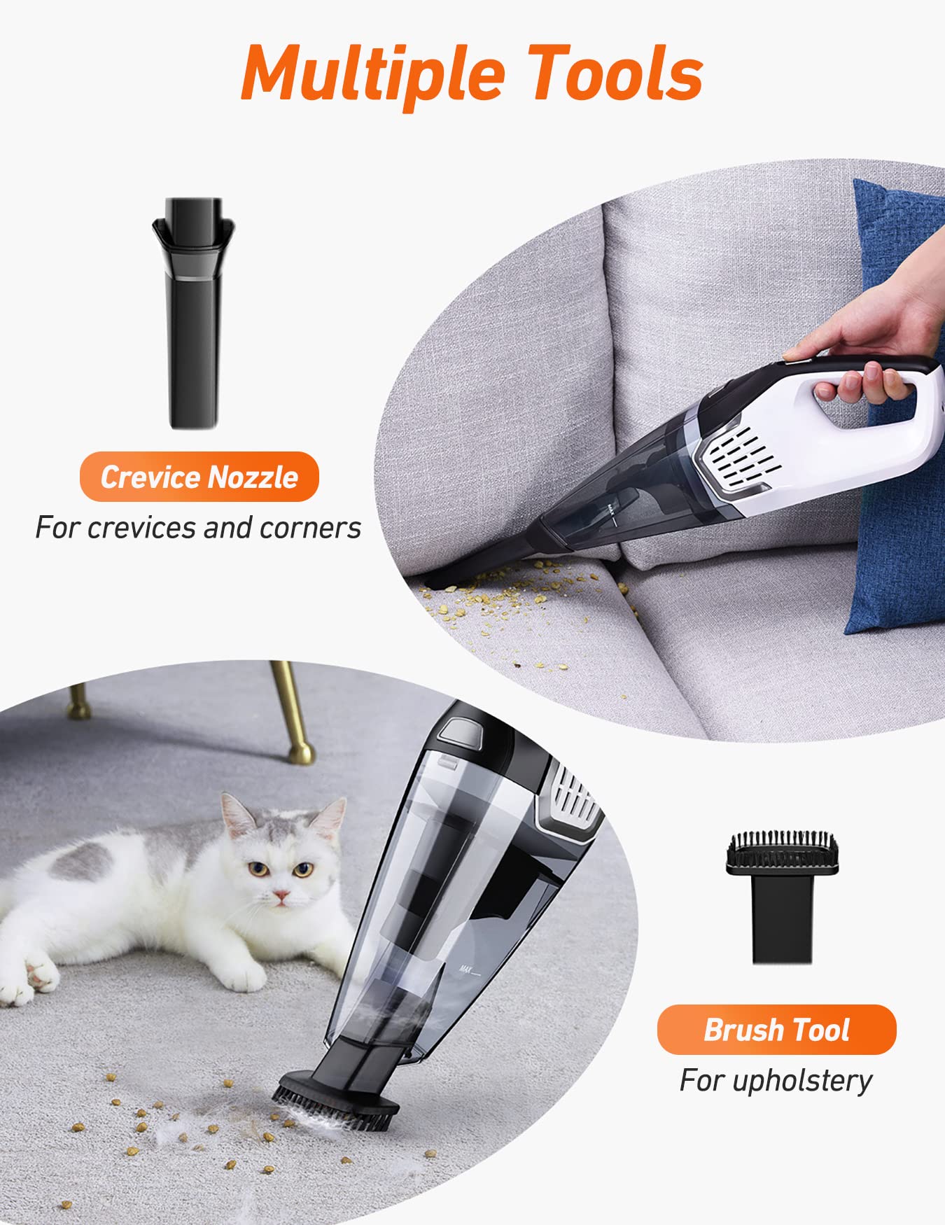 Handheld Vacuum Cordless Rechargeable, 8500Pa Powerful Handheld Vacuum Cleaner for Wet&Dry Use, Portable Handheld Vacuum Cleaner for Car/Home/Pet Hair Cleanup, Vac with Charging Dock&2 HEPA Filters