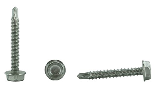 Stainless #6 x 1/2 Inch Hex Washer Head Self Drilling Sheet Metal Tek Screws with Drill Point, 410 Stainless Steel, Self Driller, 100 Pieces (#6 x 1/2 Inch)