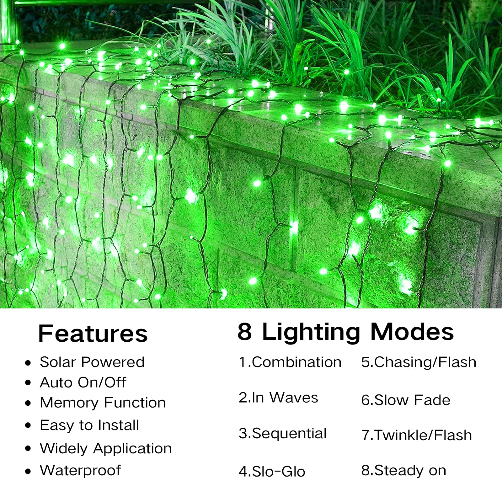 Joomer Green Solar String Lights, 105ft 300 LED 8 Modes Outdoor String Lights Waterproof Fairy Tree Lights for Garden, Patio, Fence, Balcony, Outdoors