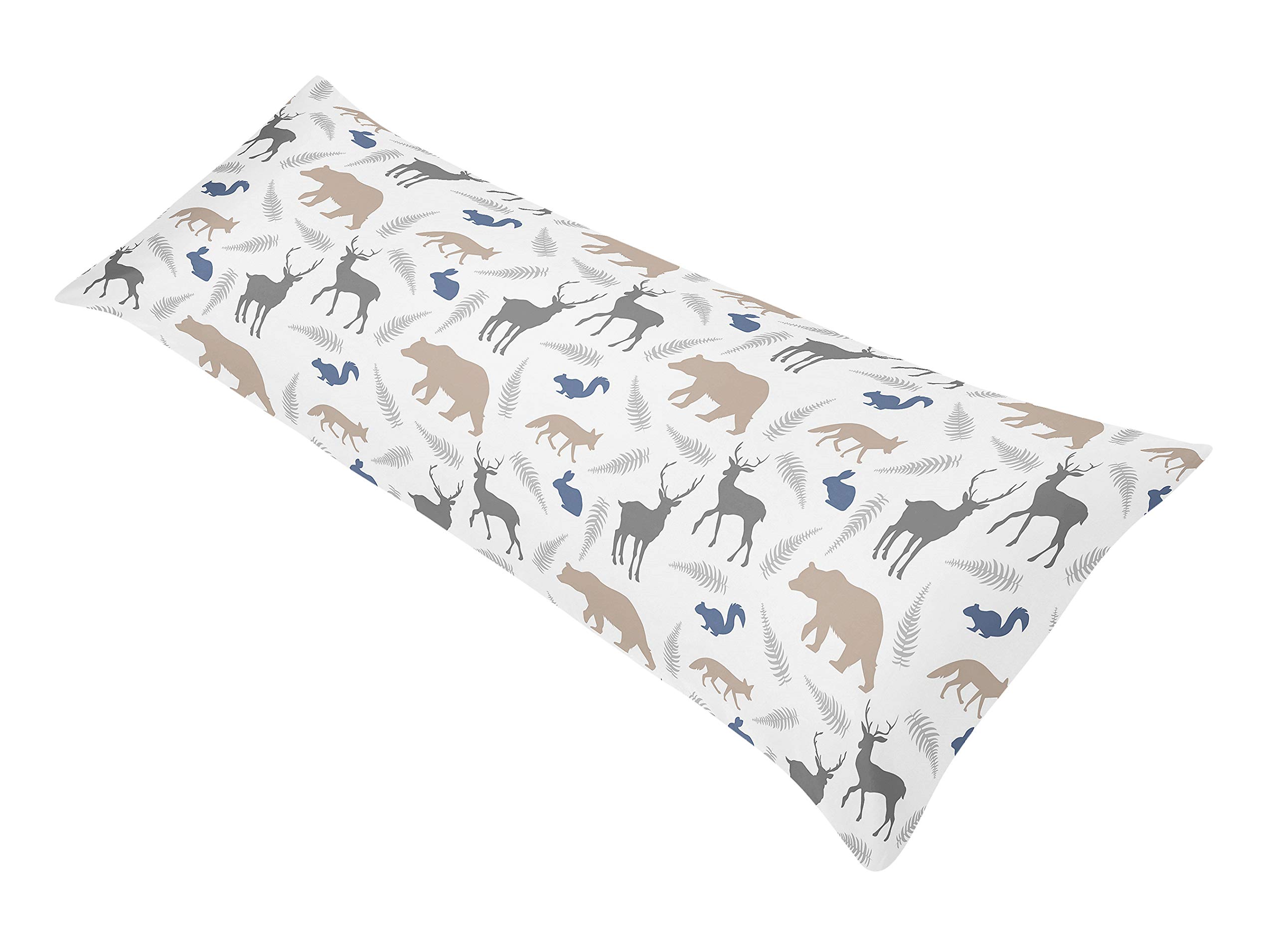 Sweet Jojo Designs Blue Grey and White Woodland Animals Bear Deer Fox Full Length Double Zippered Body Pillow Case Cover