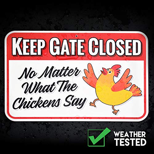 Bigtime Signs Keep Gate Closed - No Matter What The Chicken Say | PVC Chicken Decor 9x12''-Christmas Chicken Yard Decorations Chicken Coop Accessories-Chicken Gifts for Chicken Lovers