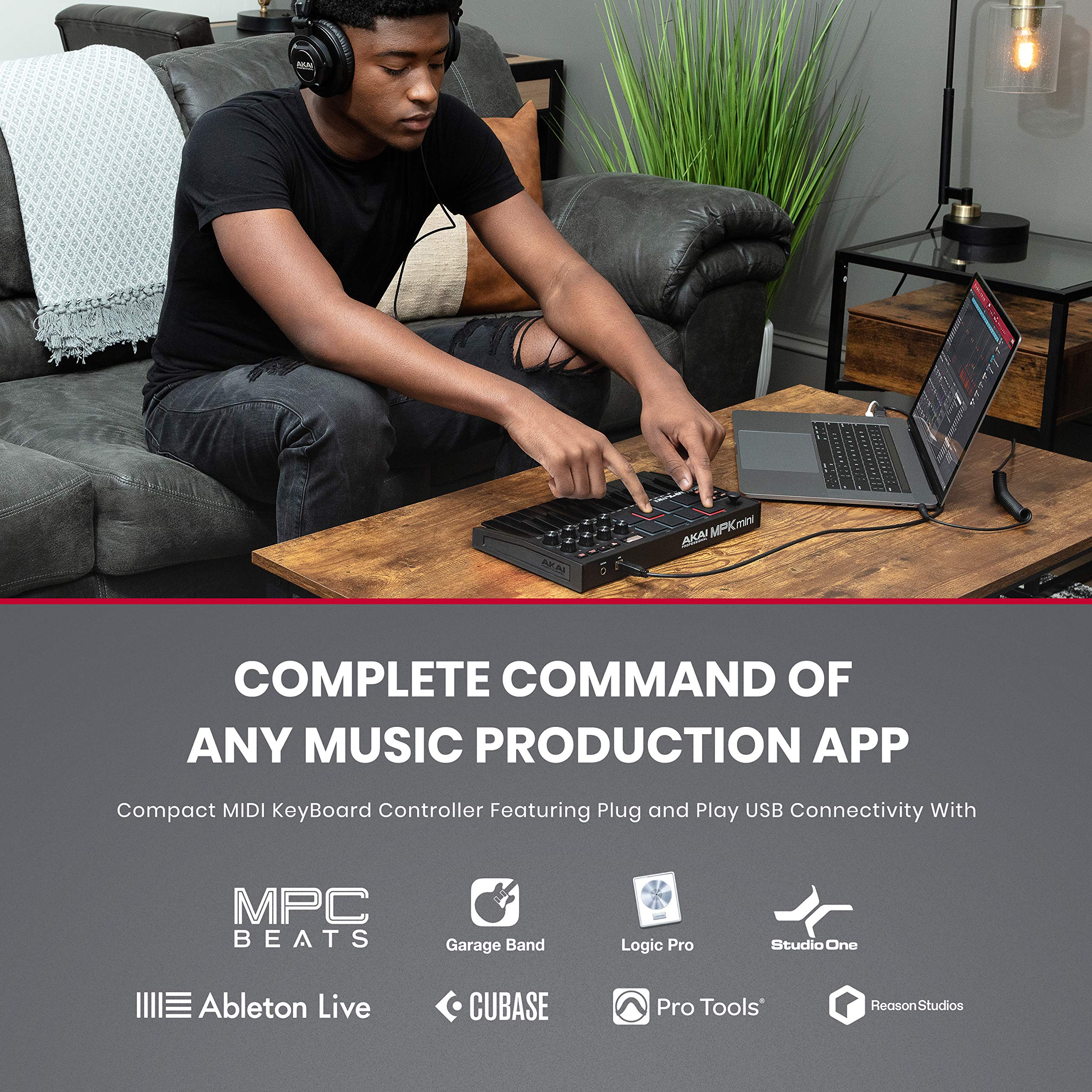 Akai MPK Mini MK3 MIDI Keyboard Controller + M-Audio SP2 Sustain Pedal, with MPC Beats and Software Suite β Beat Maker Bundle (Black)