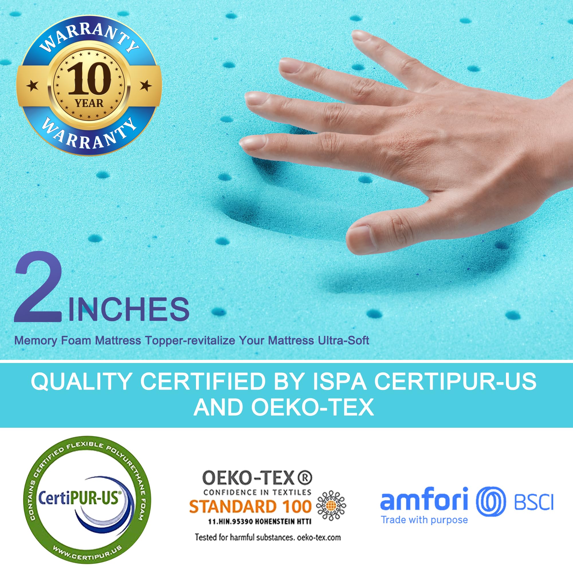 Bedluxury Dual Layer 3 Inch Memory Foam Mattress Topper Queen Size,2 Inch Gel Memory Foam and 1 Inch Cooling Pillow Top Mattress Pad Cover for Back Pain,Comfort Support & Pressure Relief
