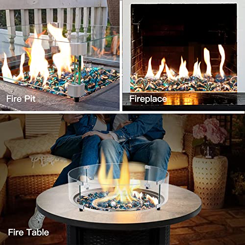 Apromise Fire Glass for Fire Pit - 1 inch Fire Pit Glass Diamond | High Luster Firepit Glass Rock | Upgrade Fire Glass for Propane Fire Pit and Gas Fireplace | 20lbs | Caribbean Blue Luster