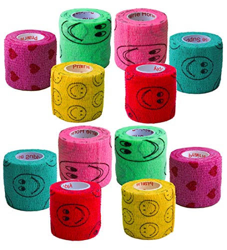 Prairie Horse Supply 2 Inch Vet Wrap Tape Bulk (Assorted Patterns) (Pack of 12) Self Adhesive Adherent Adhering Flex Bandage Grip Roll Dog Cat