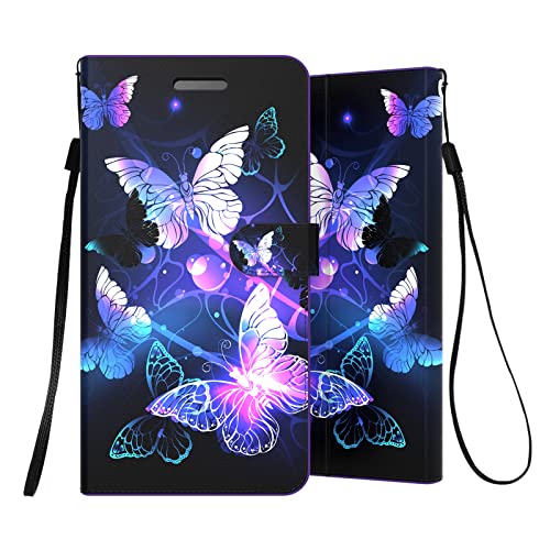 EnCASEs Wallet Case with Hand Strap for Samsung A53 5G,PU Leather Clip Flip Phone Case Cover with ID Card,Credit Card Pocket Holder (Stand Feature),Purple Butterfly Case for Samsung Galaxy A53 5G 2022