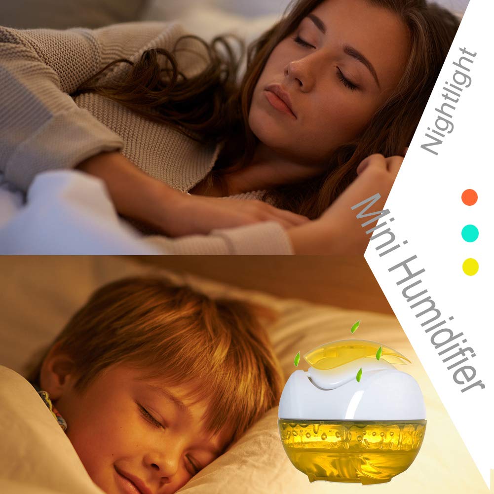 Agkey Cool Mist Humidifier Portable Mini Humidifier with Night Lights Super Quiet Humidifiers for Bedroom Baby Home Office Automatic Shut-Off Personal Desktop Humidifier (Yellow)