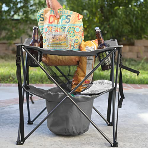 ARROWHEAD OUTDOOR 33.5β Portable Folding Tailgate Table, 4 Cup Holders, Food Basket, Insulated Cooler, No Sag Surface, Square, Carrying Case, Steel Frame, High-Grade 600D Canvas, USA-Based Support