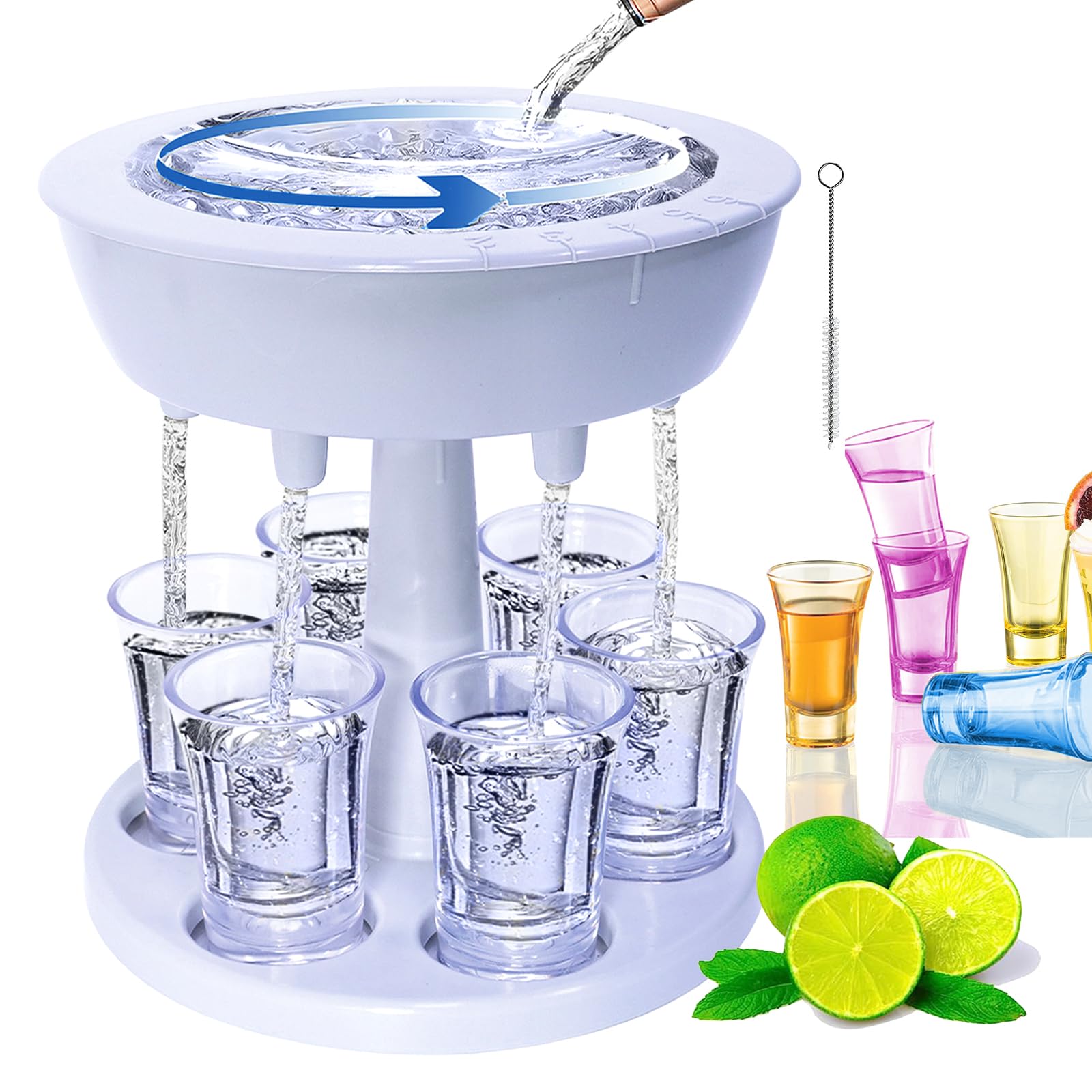 ADOTBLOB 6 Shot Pourer Glass Dispenser and Holder, Shot Dispenser with Six 2 Oz Cups Glasses, Multiple Buffalito 6 Drink Shot Dispenser for Party,Multi Pouring Shot Dispenser Glasses,Grey