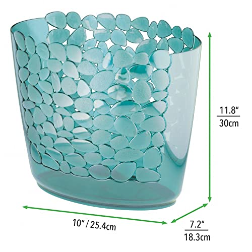 mDesign Plastic Slim Oval 2 Gallon Trash Can Wastebasket Garbage Bin - Decorative Themed Basket for Bathroom, Bedroom, Office - Hold Trash, Waste, Recycling - Pebbles Collection - Blue
