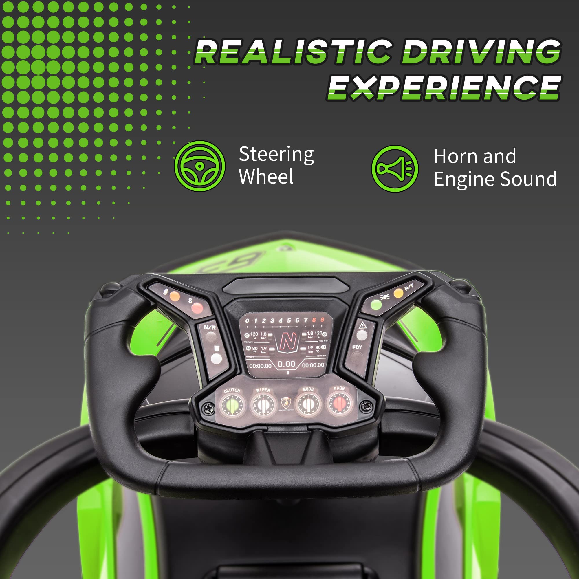 Aosom 2-in-1 Ride On Push Car for Toddlers 1-3, Licensed Lamborghini Stroller Sliding Car, Push-Along with Under Seat Storage Horn Engine Sound and Steering Wheel, Manual, Green