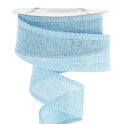 MEEDEE Light Blue Wired Ribbon 1.5 Inch Wired Edge Blue Burlap Roll Baby Blue Burlap Ribbon Blue Ribbon for Baby Shower, Wreath, Gift Wrapping, Garland, Bows Making, Swag, Home Decor (10 Yards)