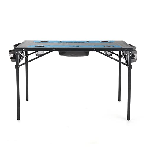 ARROWHEAD OUTDOOR 51” Heavy-Duty Portable Folding Table, 8 Cup Holders, Integrated Cooler, 2 Side Storage Pouches, No Sag Surface, Carrying Case, Steel Frame, High-Grade 600D Canvas, USA-Based Support