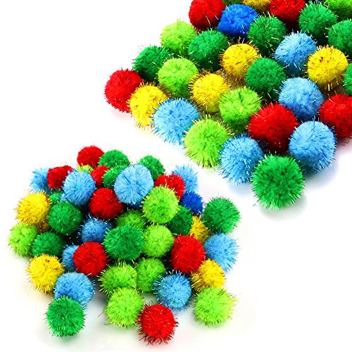 TKOnline 100 Piece Assorted Color Sparkle Balls Glitter Tinsel Balls My Cat's All Time Favorite Toy Pom Ball for Cat Toys cat Toys,cat Balls,cat Toys Balls,pom Balls Cats,Sparkle Balls for Cats