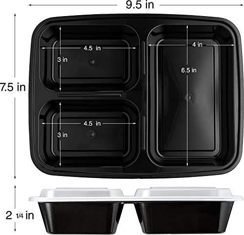 Prep Container Chef [15 Pack] 3 Compartment Bento Lunch Box. Reusable 32oz Food Storage portion Control Meal Prep Containers, Stackable, Microwave/Dishwasher/Freezer Safe. Weight Loss & Keto Diet.