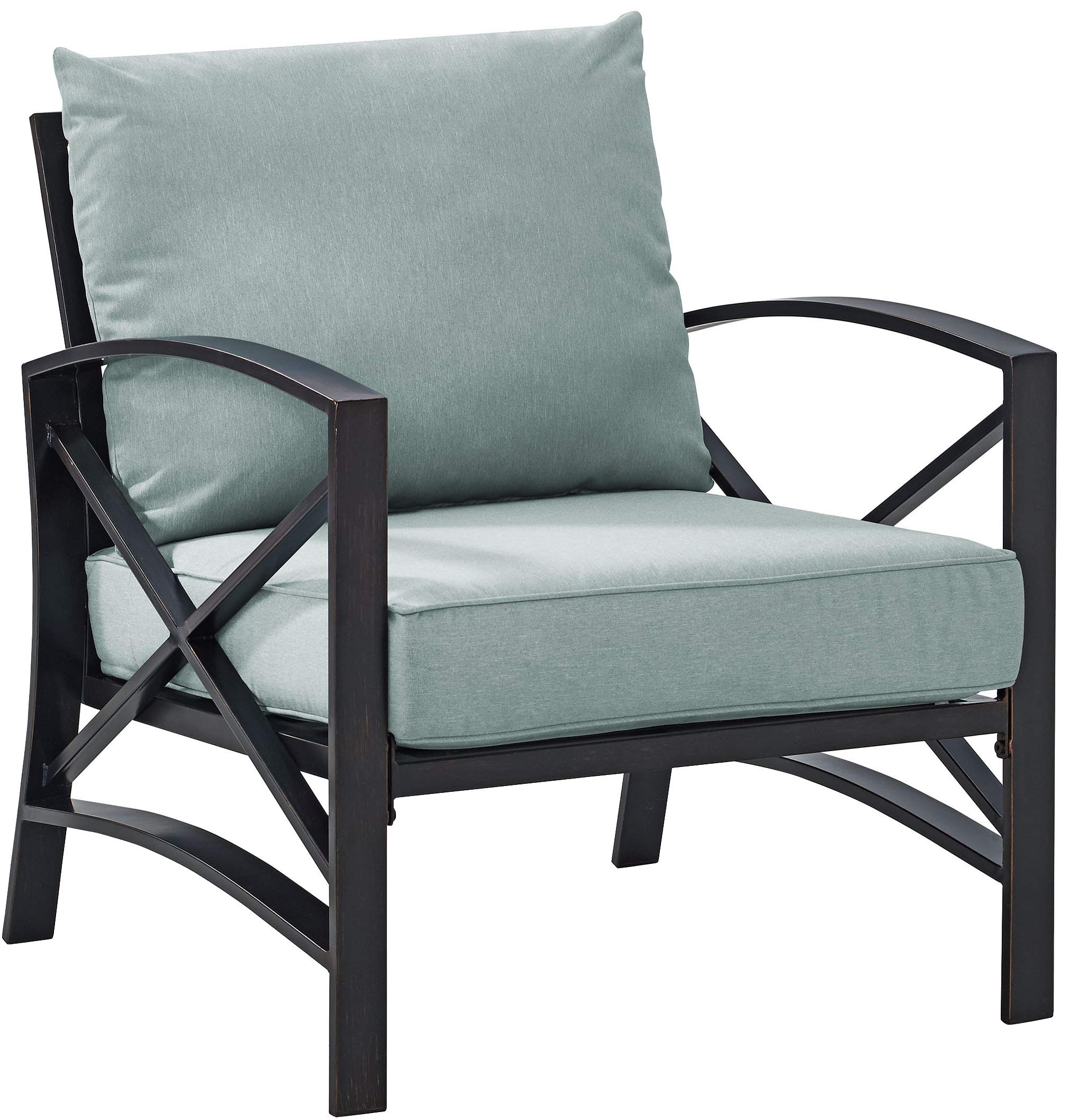 Crosley Furniture Kaplan 3-Piece Outdoor Chair and Side Table Set, Patio Conversation Sets for Porch, Deck, Oiled Bronze with Mist Cushions