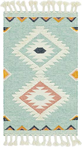 Unique Loom Mesa Collection Geometric, Natural Fibers, Southwestern, Bohemian Area Rug, 3' 3" x 5' 1" Rectangle, Light Aqua/Ivory