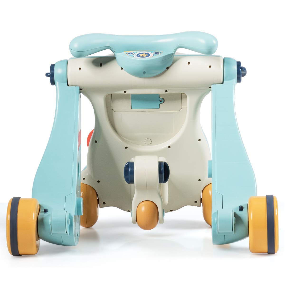 HONEY JOY Sit-to-Stand Learning Walker, 3-in-1 Push Pull Baby Walker W/Wheels, Convertible Ride On Toy Car, Kids Educational Activity Center W/Sound & Light for Toddler Infants Boy Girl (Blue)