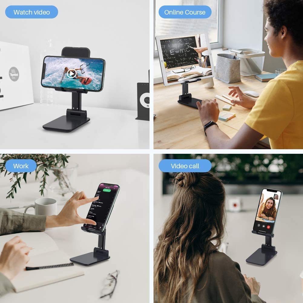 ANDATE Cell Phone Stand, Angle Height Adjustable Cell Phone Stand for Desk, Foldable Cell Phone Holder, Cradle, Dock, Tablet Stand, Case Friendly Compatible with All Mobile Phone/iPad/Kindle/Tablet