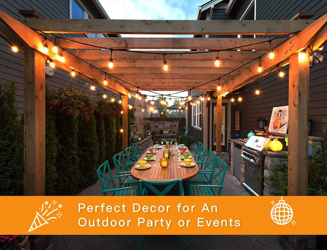 Joursdela 96ft 2-Pack LED Outdoor String Lights LED Single Filament Edison Bulbs Commercial Grade Heavy Duty Light with Shatterproof LED for Patio Backyard