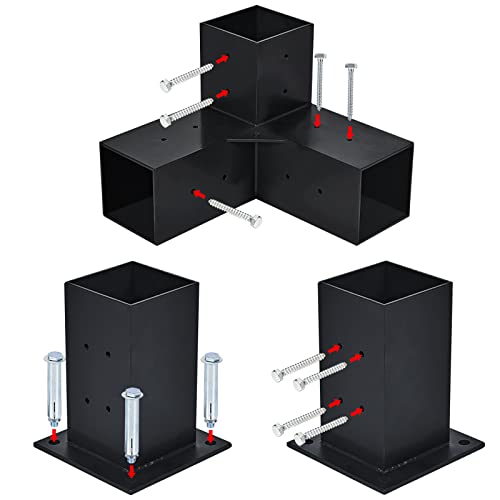 TPSHKE 4 Pack 4"×4" 3-Way Right Angle Corner Pergola Brackets & Post Base Kits,Aluminum Alloy Pergola Kits with Screws for 4x4 Inch (Actual 3.6"x 3.6") Wood Beams