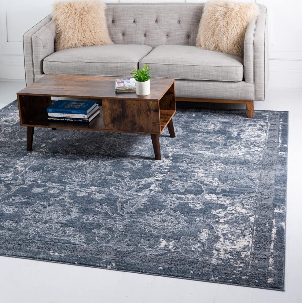 Unique Loom Portland Collection Area Rug - Albany (7' 10" Square, Blue/ Gray)