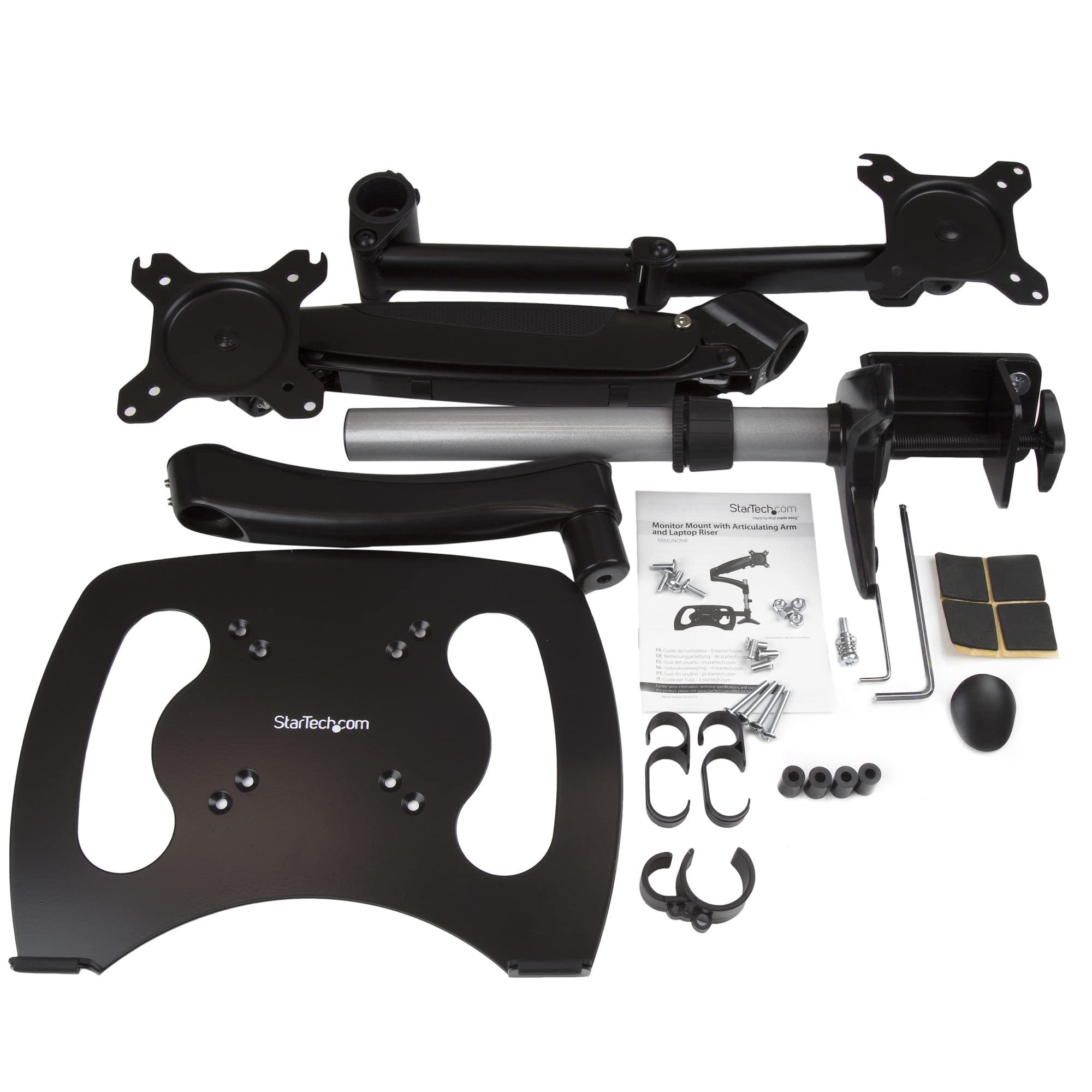 StarTech.com Laptop Monitor Stand - Computer Monitor Stand - Full Motion Articulating - VESA Mount Monitor Desk Mount (ARMUNONB)