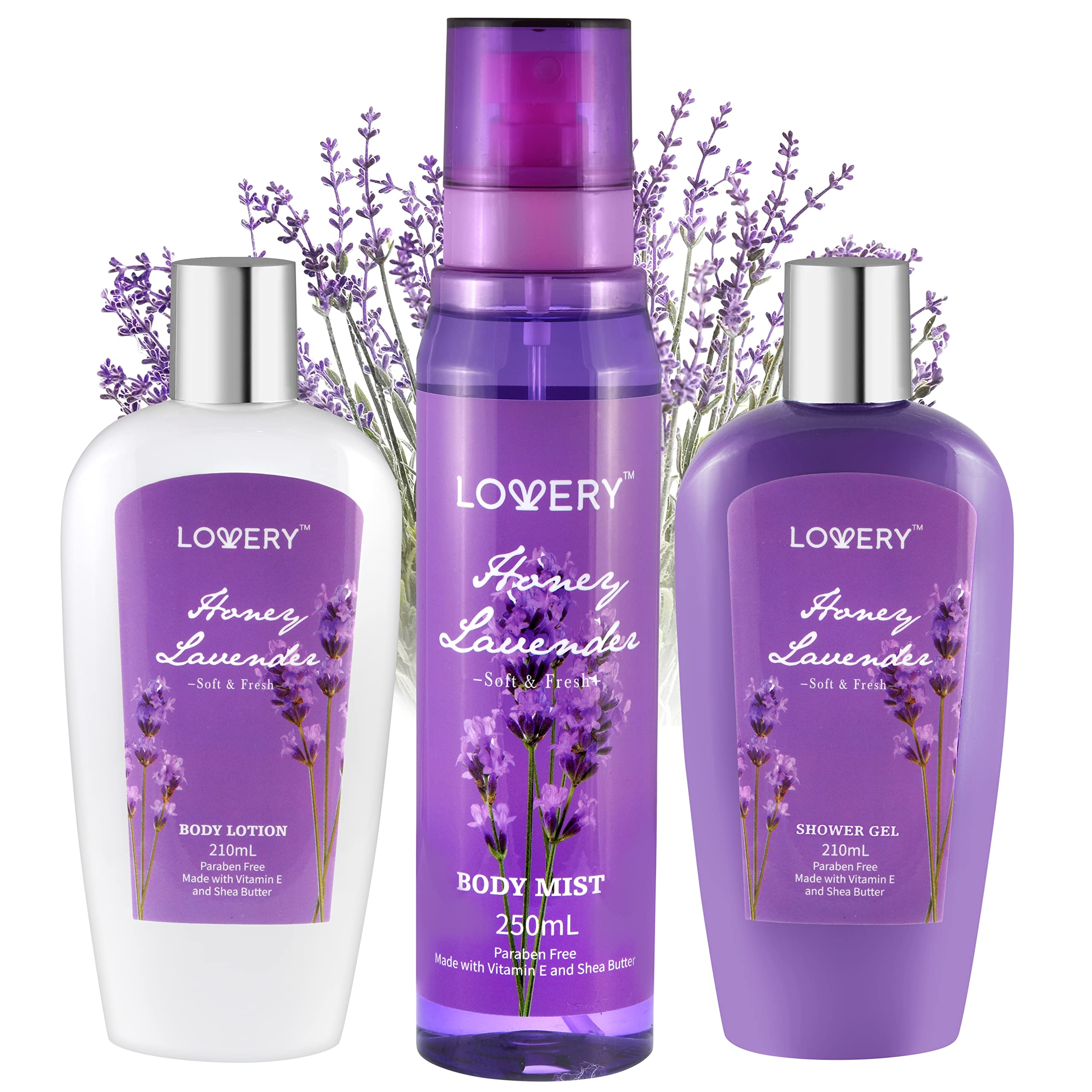 Bath and Body Gift Set for Women & Men, Honey Lavender Home Spa Set With Natural Extracts, Vitamin E, Shea Butter - Shower Gel, Body Lotion, Body Mist, Personal Self Care Kit, Body Care Travel Set
