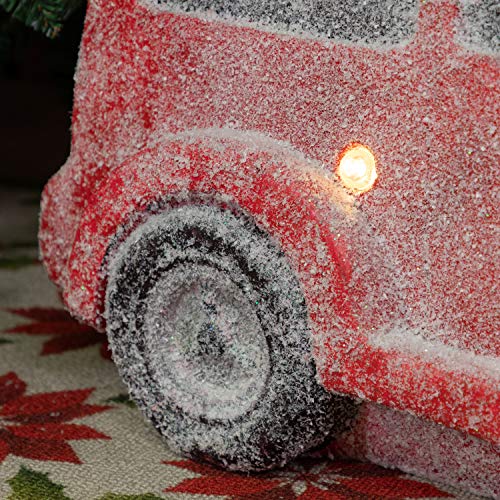 Alpine Corporation QWR916 Alpine Retro Red Car with Christmas Tree, LED Lights, and Music, Indoor Festive Decor for Home Holiday décor, Multi